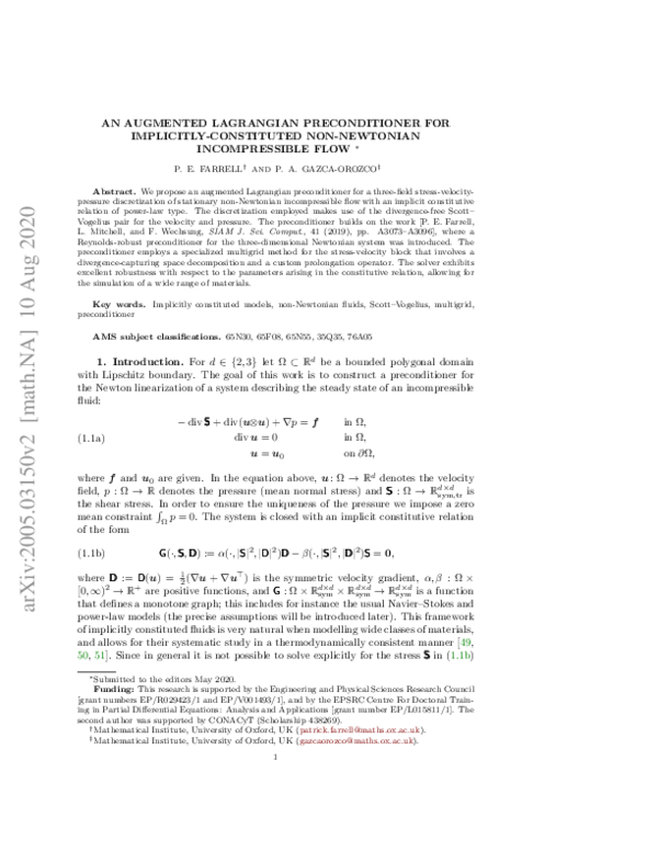 (PDF) An Augmented Lagrangian Preconditioner for Implicitly Constituted Non-Newtonian ...