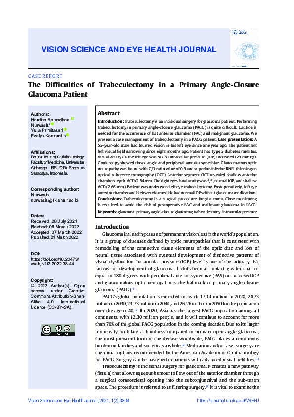(PDF) The Difficulties of Trabeculectomy in a Primary Angle-Closure ...