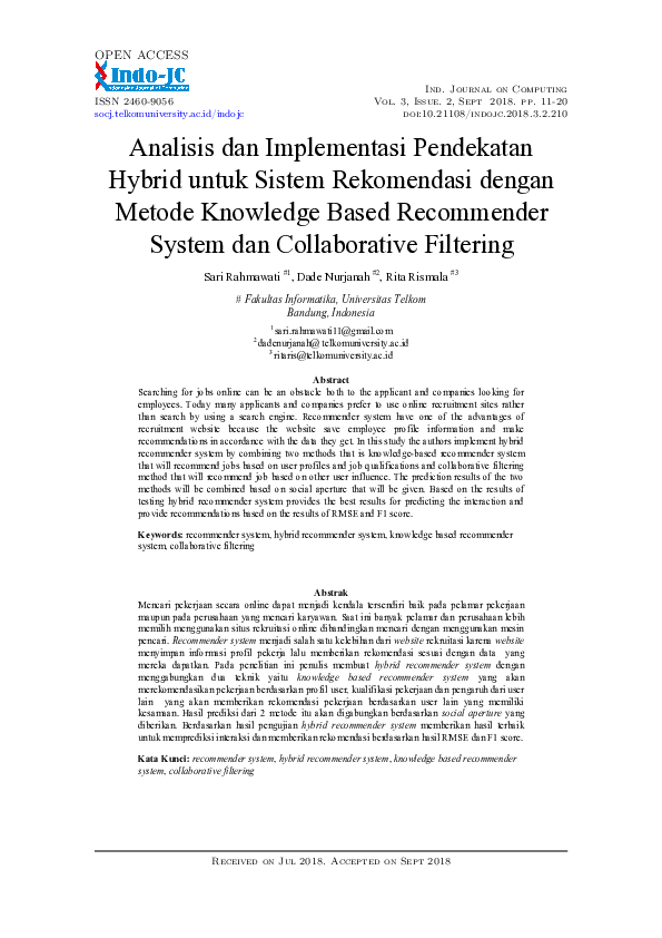 (PDF) Analisis dan Implementasi pendekatan Hybrid untuk Sistem Rekomendasi Pekerjaan dengan ...
