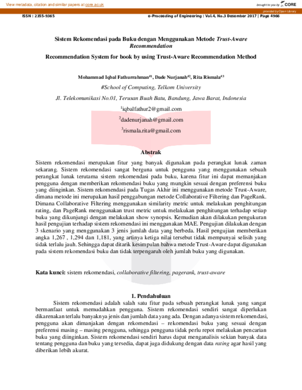 (PDF) Sistem Rekomendasi Pada Buku Dengan Menggunakan Metode Trust ...