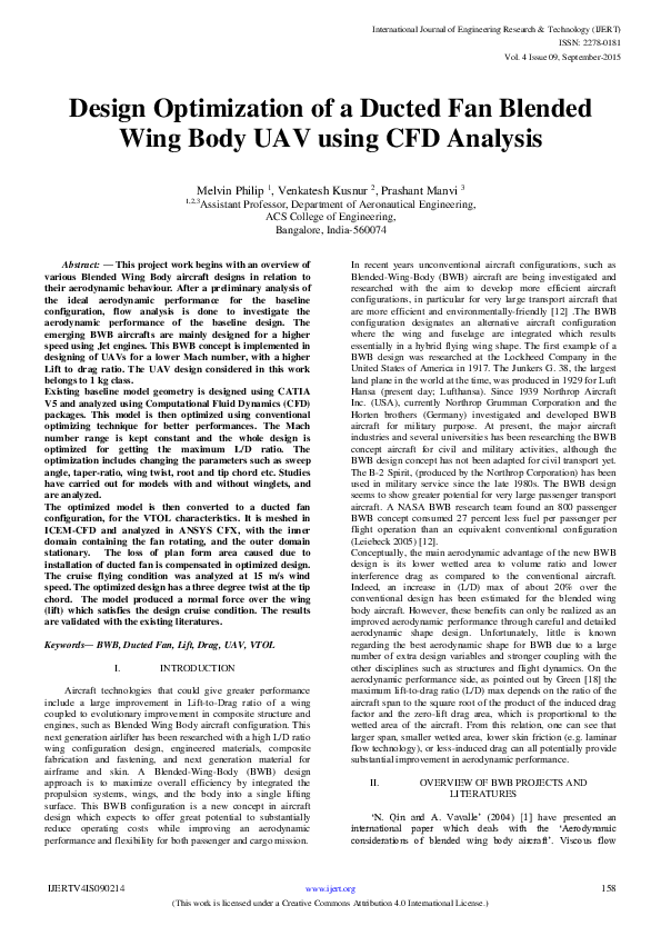 Pdf Design Optimization Of A Ducted Fan Blended Wing Body Uav Using