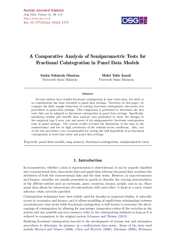 Pdf A Comparative Analysis Of Semiparametric Tests For Fractional Cointegration In Panel Data