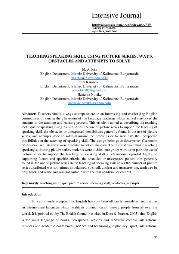 (PDF) Teaching Speaking Skill Using Picture Series: Ways, Obstacles and Attempts to Solve ...