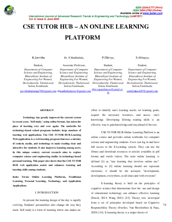 (PDF) CSE TUTOR HUB -AN ONLINE LEARNING PLATFORM