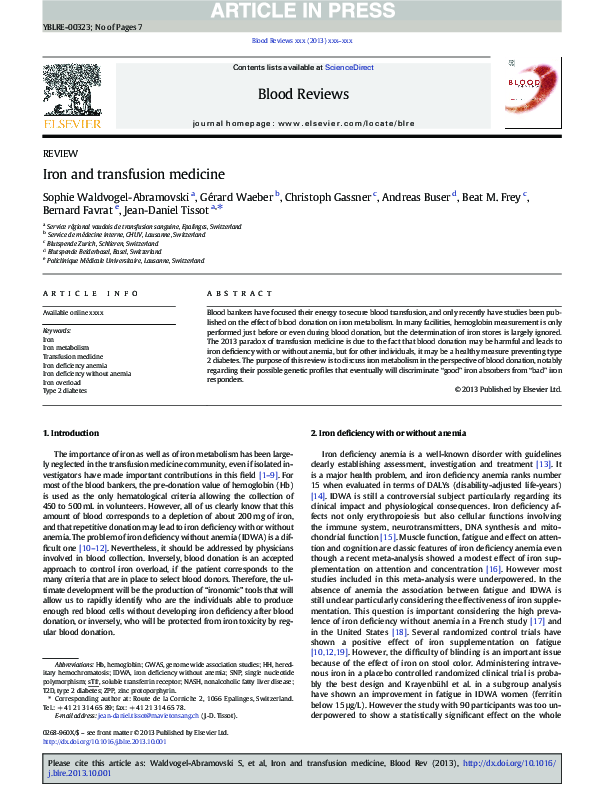 (PDF) Iron and transfusion medicine