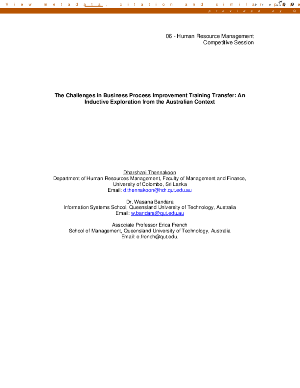 (PDF) The challenges in Business Process Improvement training transfer ...