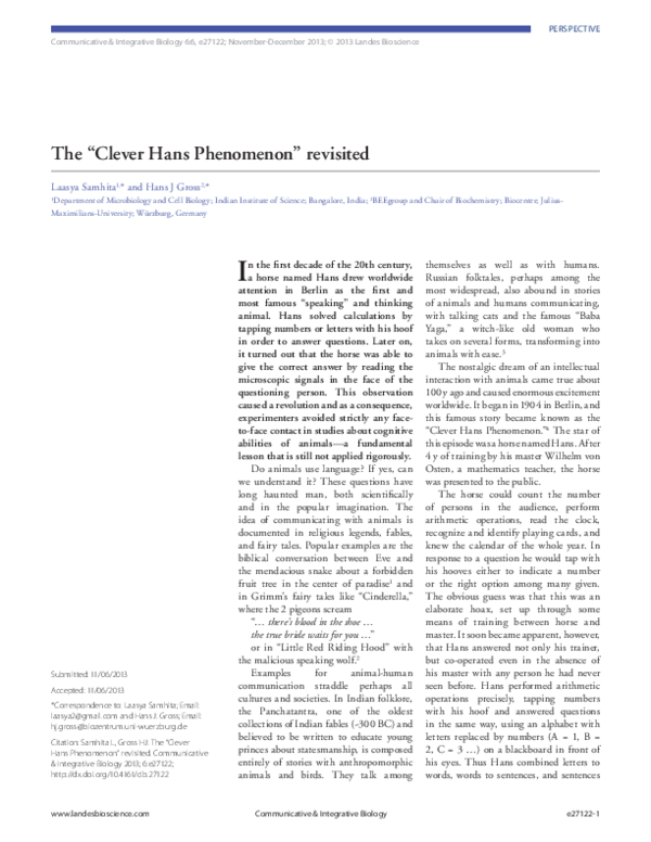 (PDF) PersPective The “Clever Hans Phenomenon ” revisited | laasya ...