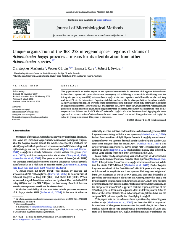 (PDF) Unique organization of the 16S–23S intergenic spacer regions of ...