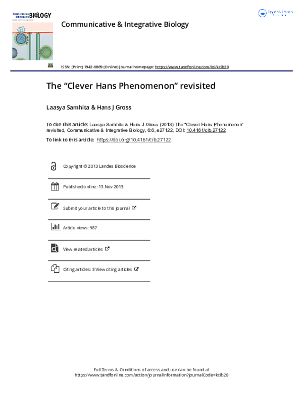 (PDF) The “Clever Hans Phenomenon” revisited