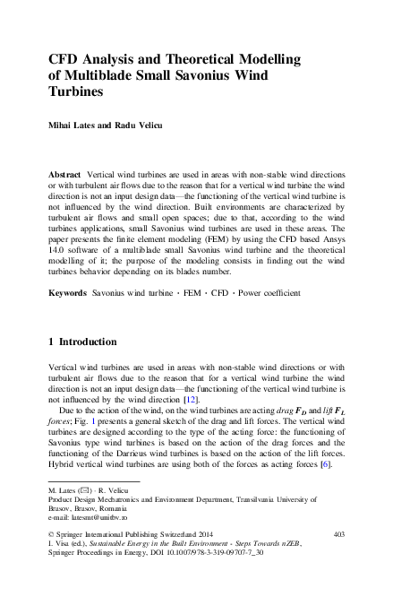 (PDF) CFD Analysis and Theoretical Modelling of Multiblade Small Savonius Wind Turbines