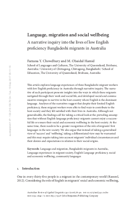 (PDF) Language, migration and social wellbeing