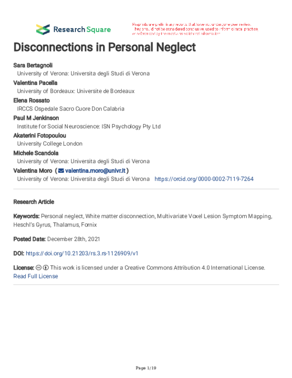 (PDF) Disconnections in Personal Neglect