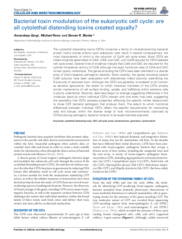 (PDF) Bacterial toxin modulation of the eukaryotic cell cycle: are all ...