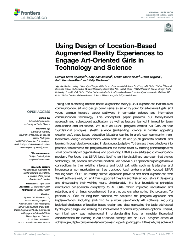 (PDF) Using Design of Location-Based Augmented Reality Experiences to Engage Art-Oriented Girls ...