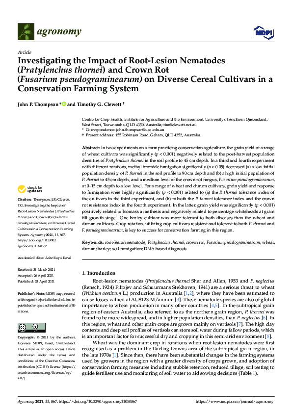 (PDF) Investigating the Impact of Root-Lesion Nematodes (Pratylenchus ...