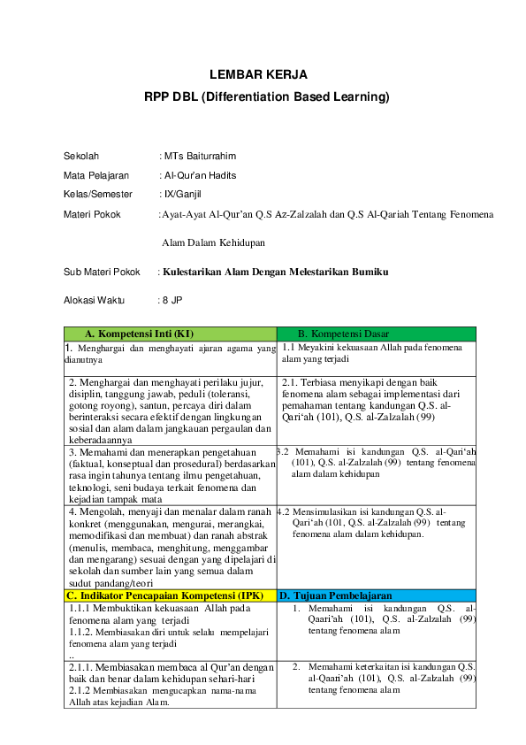 (PDF) LEMBAR KERJA RPP DBL (Differentiation Based Learning