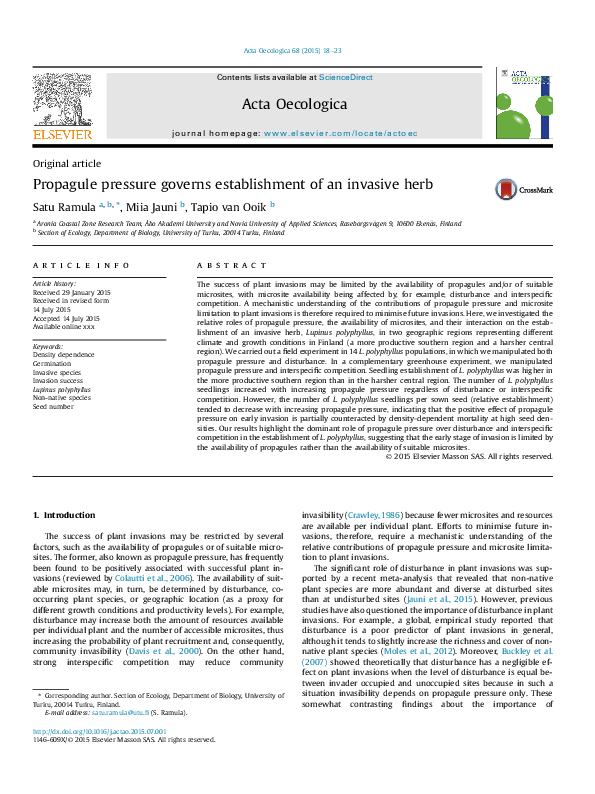 (PDF) Propagule pressure governs establishment of an invasive herb