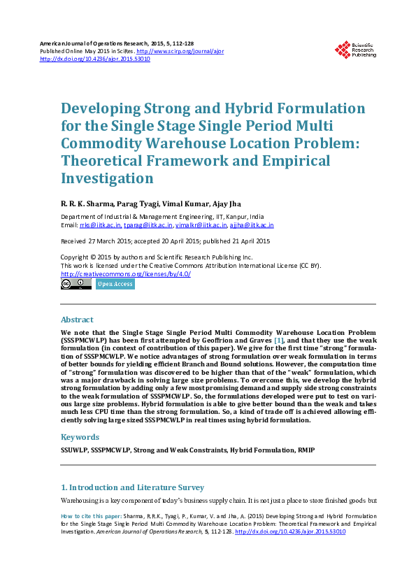 (PDF) Developing Strong and Hybrid Formulation for the Single Stage ...