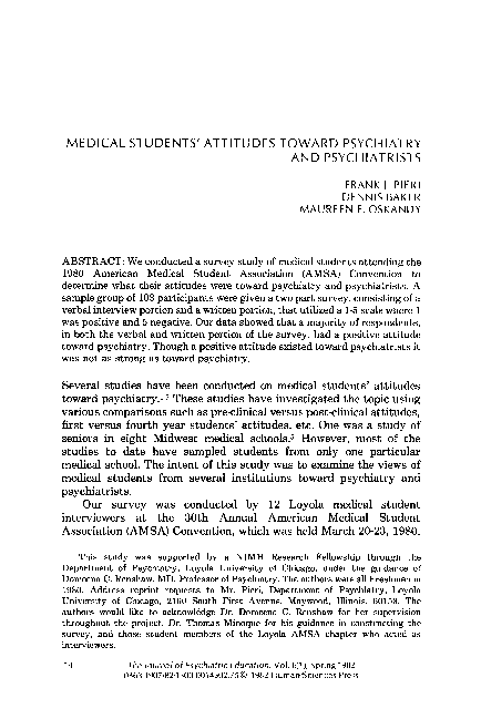 (PDF) Medical Students' Attitudes Toward Psychiatry and Mental Disorders