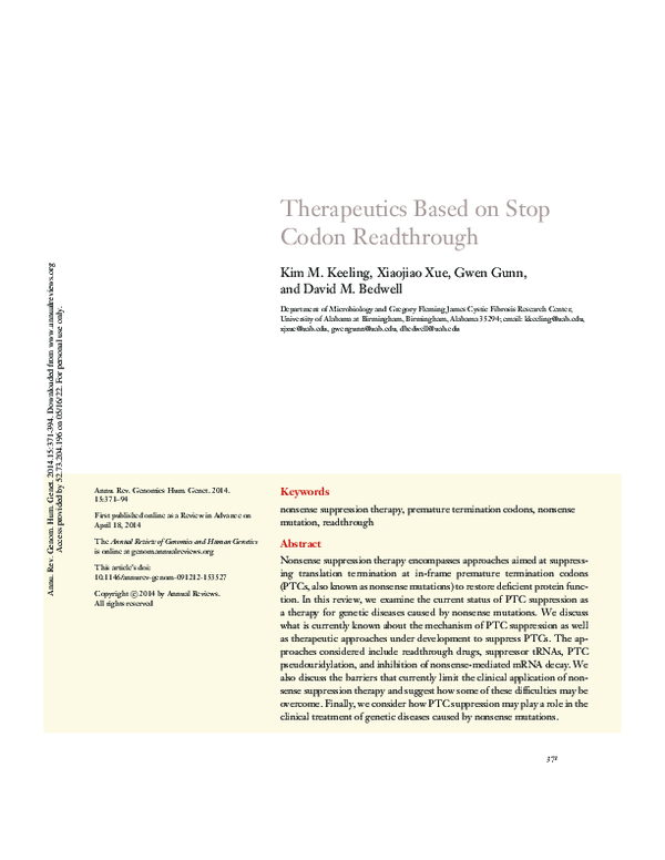 (PDF) Therapeutics Based on Stop Codon Readthrough