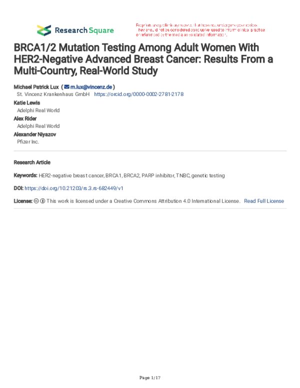 (PDF) BRCA1/2 Mutation Testing Among Adult Women With HER2-Negative ...