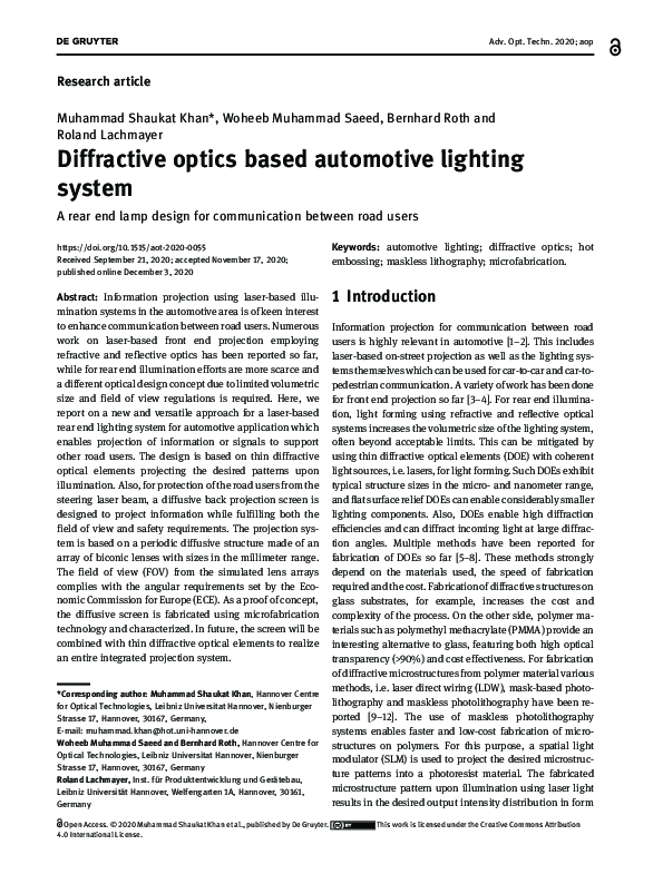 (PDF) Diffractive optics based automotive lighting system