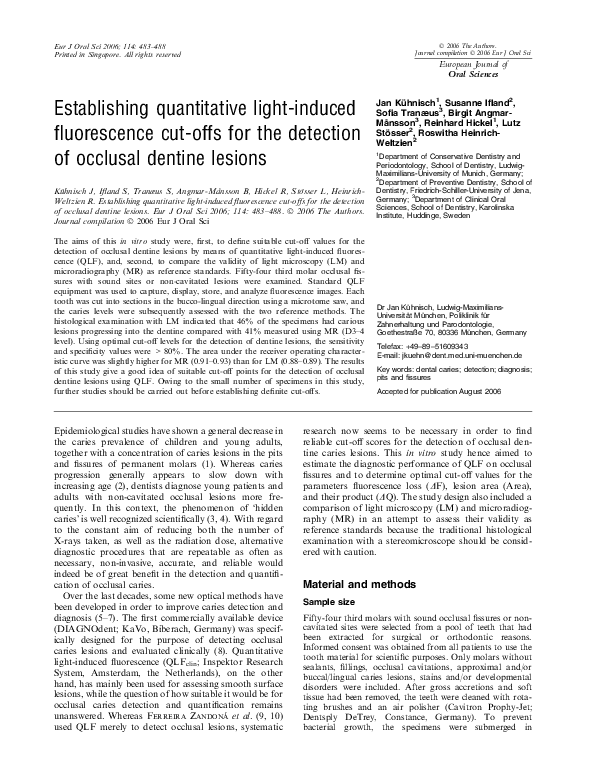 (PDF) Establishing quantitative light-induced fluorescence cut-offs for ...