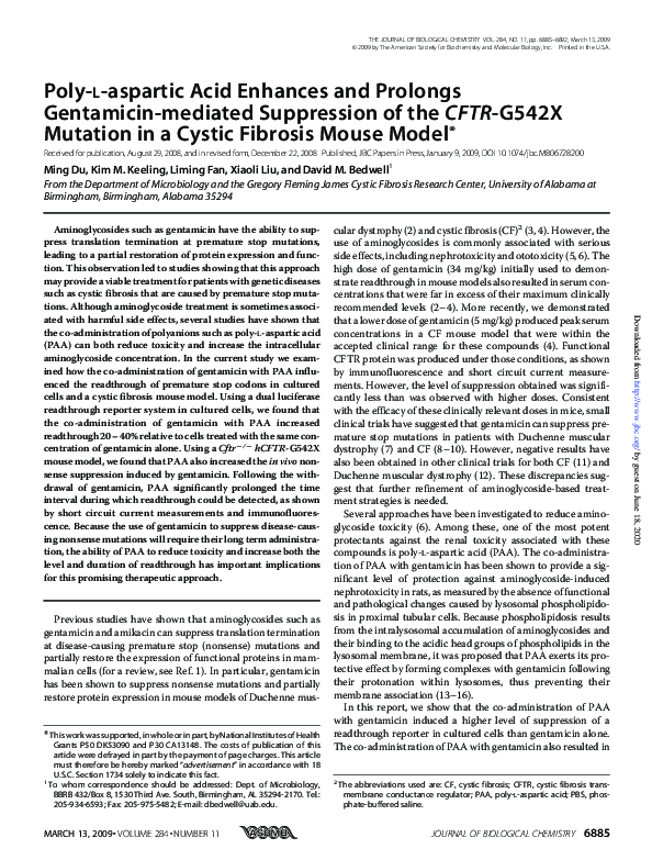 (PDF) Poly-l-aspartic Acid Enhances and Prolongs Gentamicin-mediated ...
