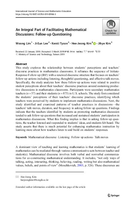 (PDF) An Integral Part of Facilitating Mathematical Discussions: Follow ...