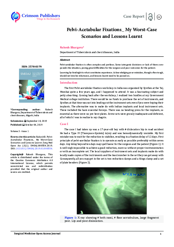 Pelvi Acetabular Fixations My Worst Case Scenarios And Lessons Learnt