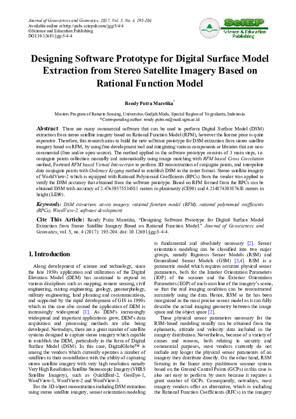 (PDF) Designing Software Prototype for Digital Surface Model Extraction from Stereo Satellite ...