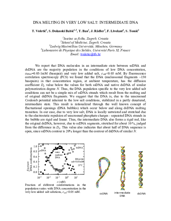 (PDF) DNA melting in very low salt: intermediate DNA