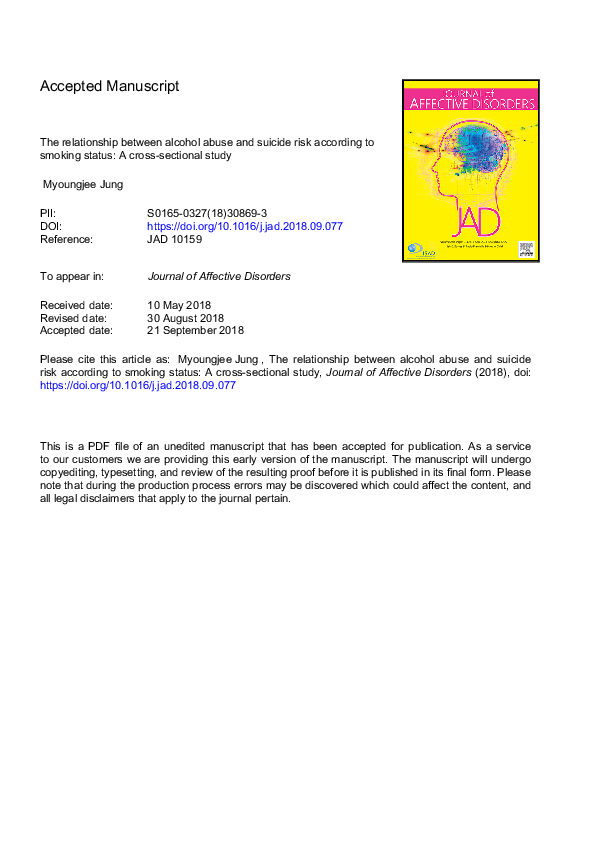 (PDF) The relationship between alcohol abuse and suicide risk according to smoking status: A ...