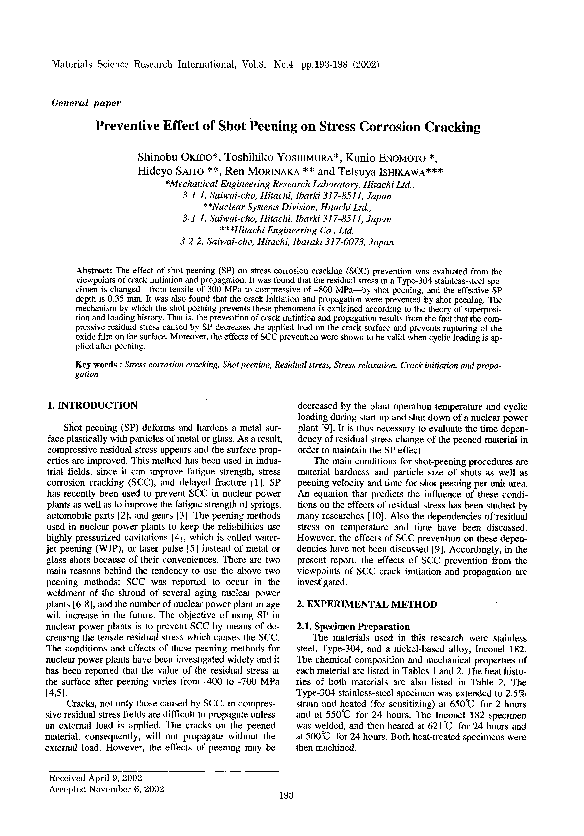 (PDF) Preventive Effect of Shot Peening on Stress Corrosion Cracking