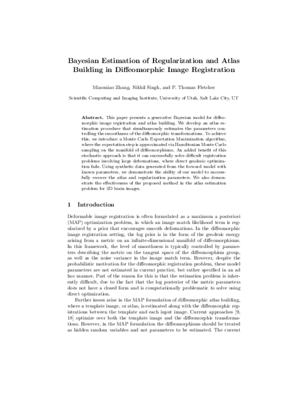 (PDF) Bayesian Estimation of Regularization and Atlas Building in Diffeomorphic Image Registration