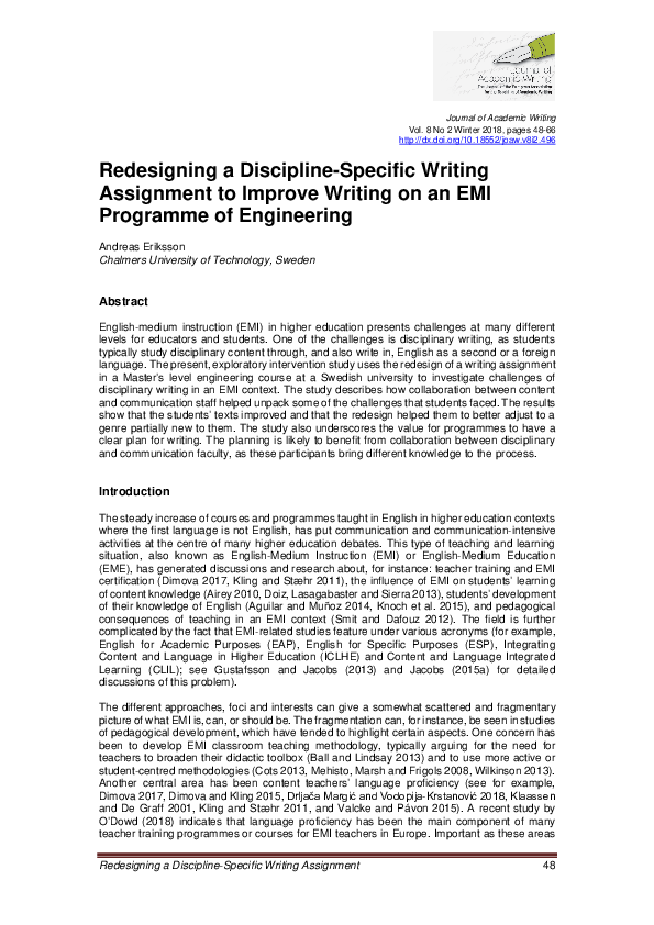 (PDF) Redesigning a discipline-specific writing assignment to improve ...