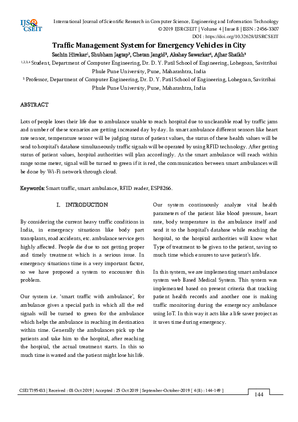 (PDF) Traffic Management System For Emergency Vehicles in City