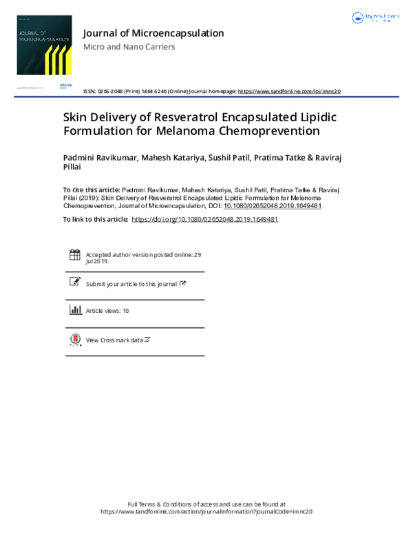 (PDF) Skin delivery of resveratrol encapsulated lipidic formulation for ...