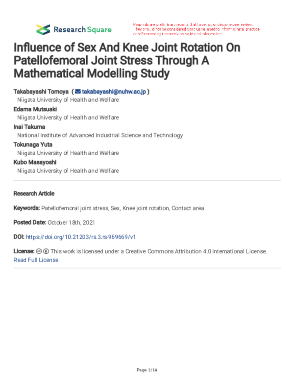(PDF) Influence of Sex And Knee Joint Rotation On Patellofemoral Joint ...