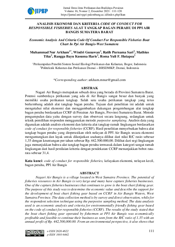 (PDF) Analisis Ekonomi dan Kriteria Code of Conduct for Responsible ...