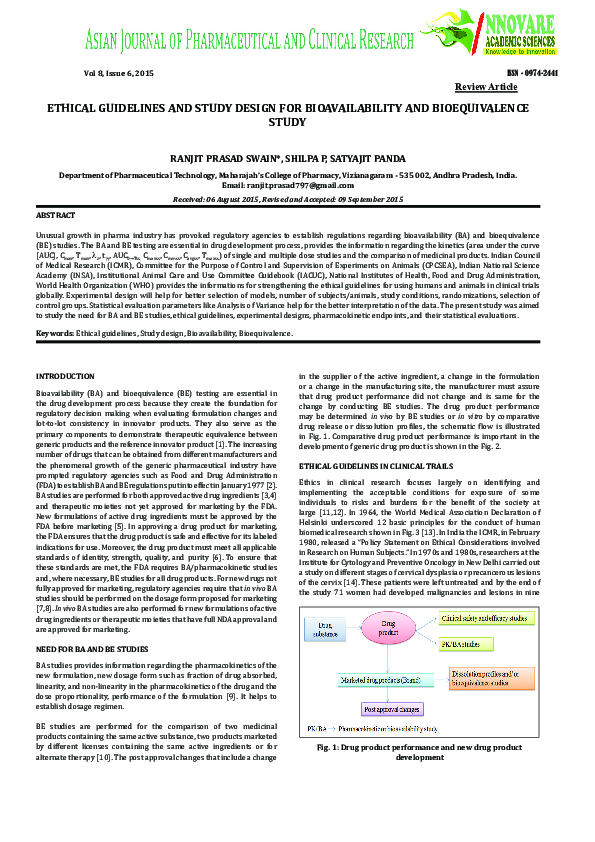 (PDF) Ethical Guidelines and Study Design for Bioavailability and ...