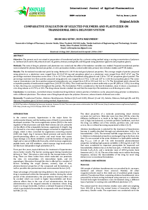 (PDF) Comparative Evaluation of Selected Polymers and Plasticizer on ...