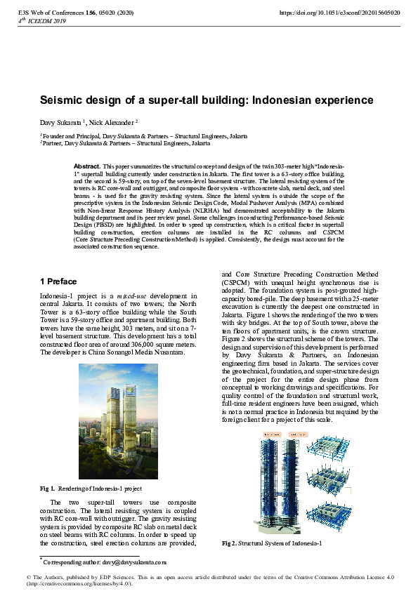 (PDF) Seismic design of a super-tall building: Indonesian experience