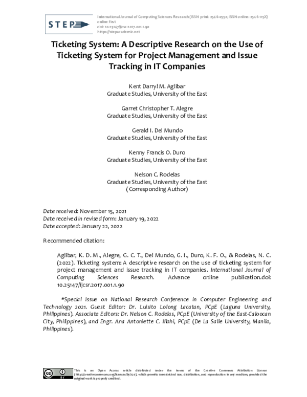 (PDF) Ticketing System: A Descriptive Research on the Use of Ticketing System for Project ...