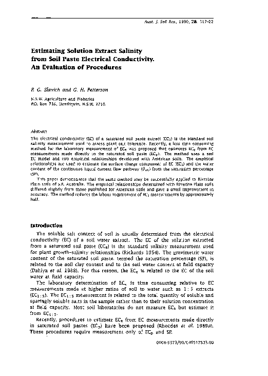 (PDF) Estimating solution extract salinity from soil paste electrical ...