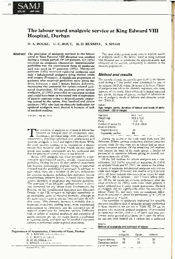 (PDF) The labour ward analgesic service at King Edward VIII Hospital ...