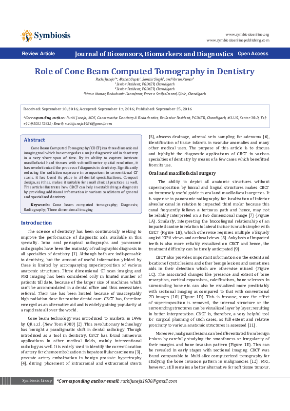 (PDF) Role of Cone Beam Computed Tomography in Dentistry