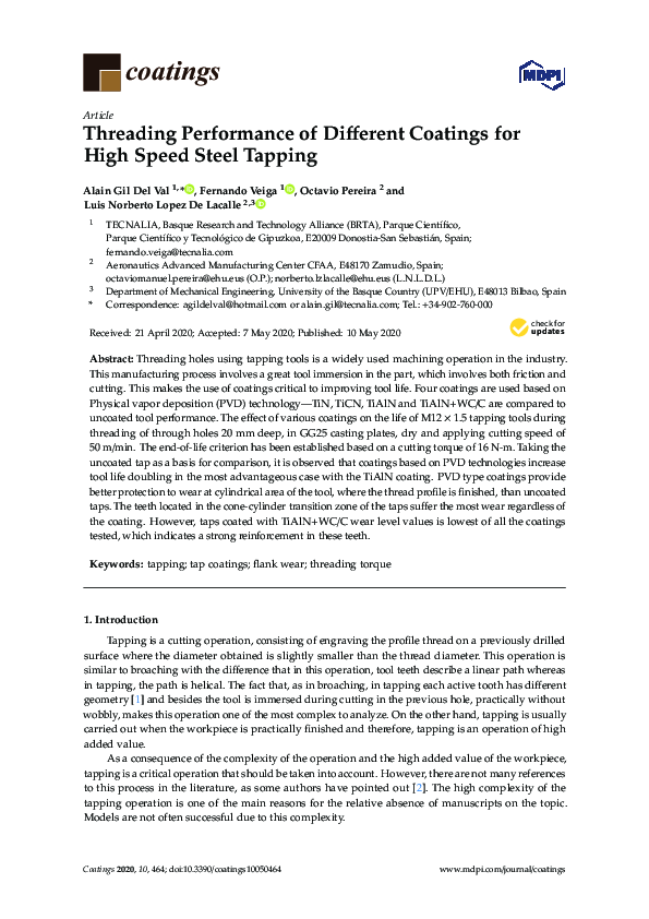 (PDF) Threading Performance of Different Coatings for High Speed Steel ...