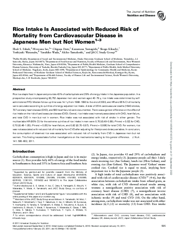 (PDF) Rice Intake Is Associated with Reduced Risk of Mortality from ...