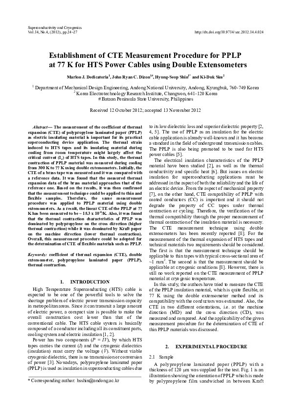 (PDF) Establishment of CTE Measurement Procedure for PPLP at 77 K for ...